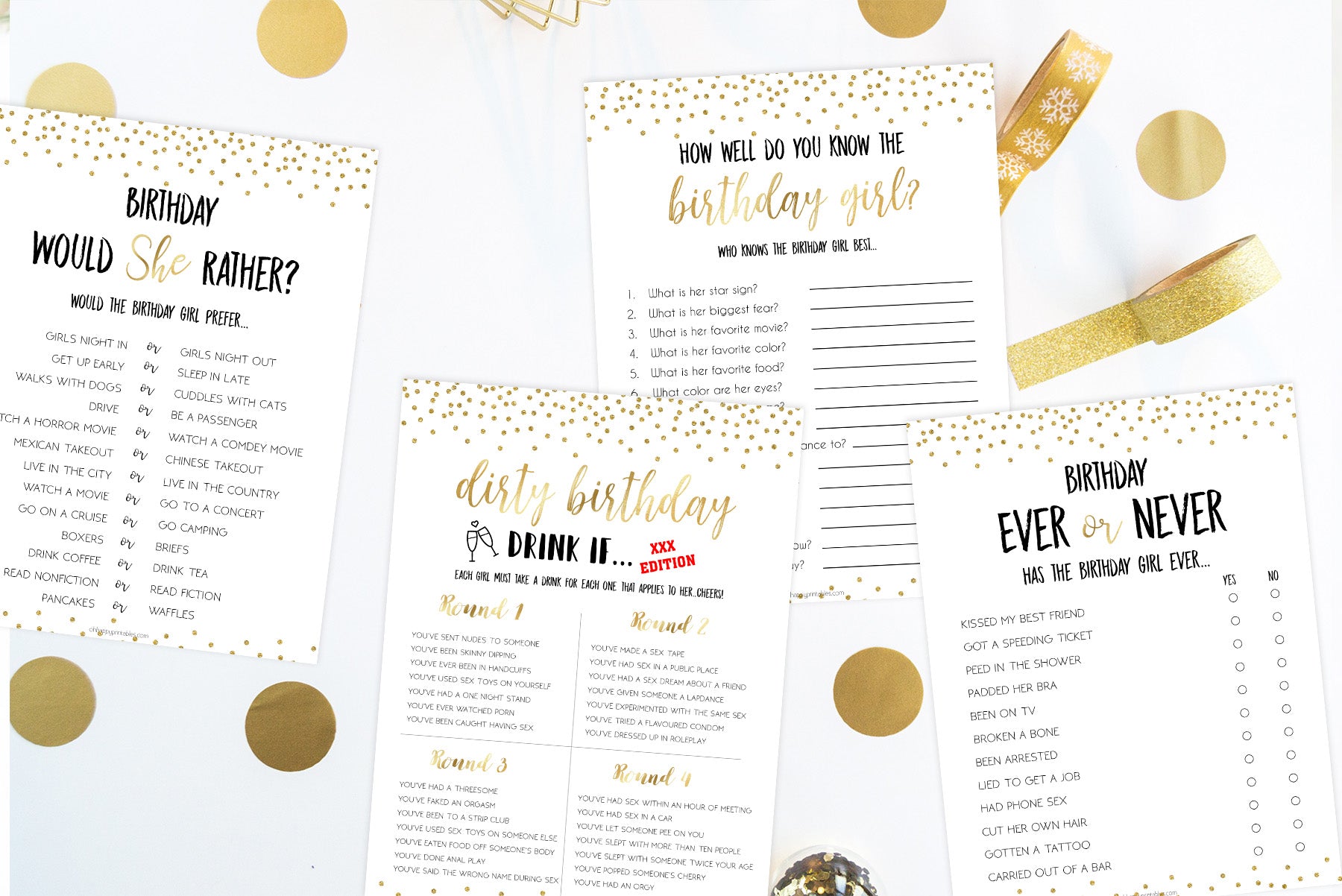 Gold Glitter Birthday Games – OhHappyPrintables
