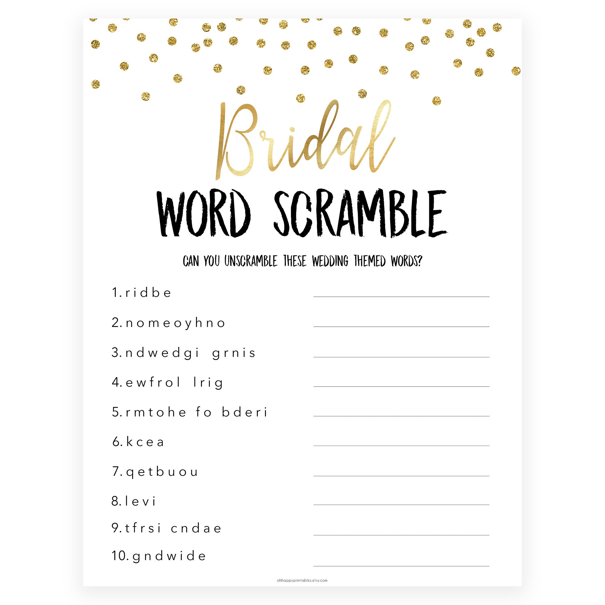Printable Bridal Word Scramble Bridal Shower Game Bridal Word Printable Bridal Word Scramble Bridal Shower Game Bridal Word