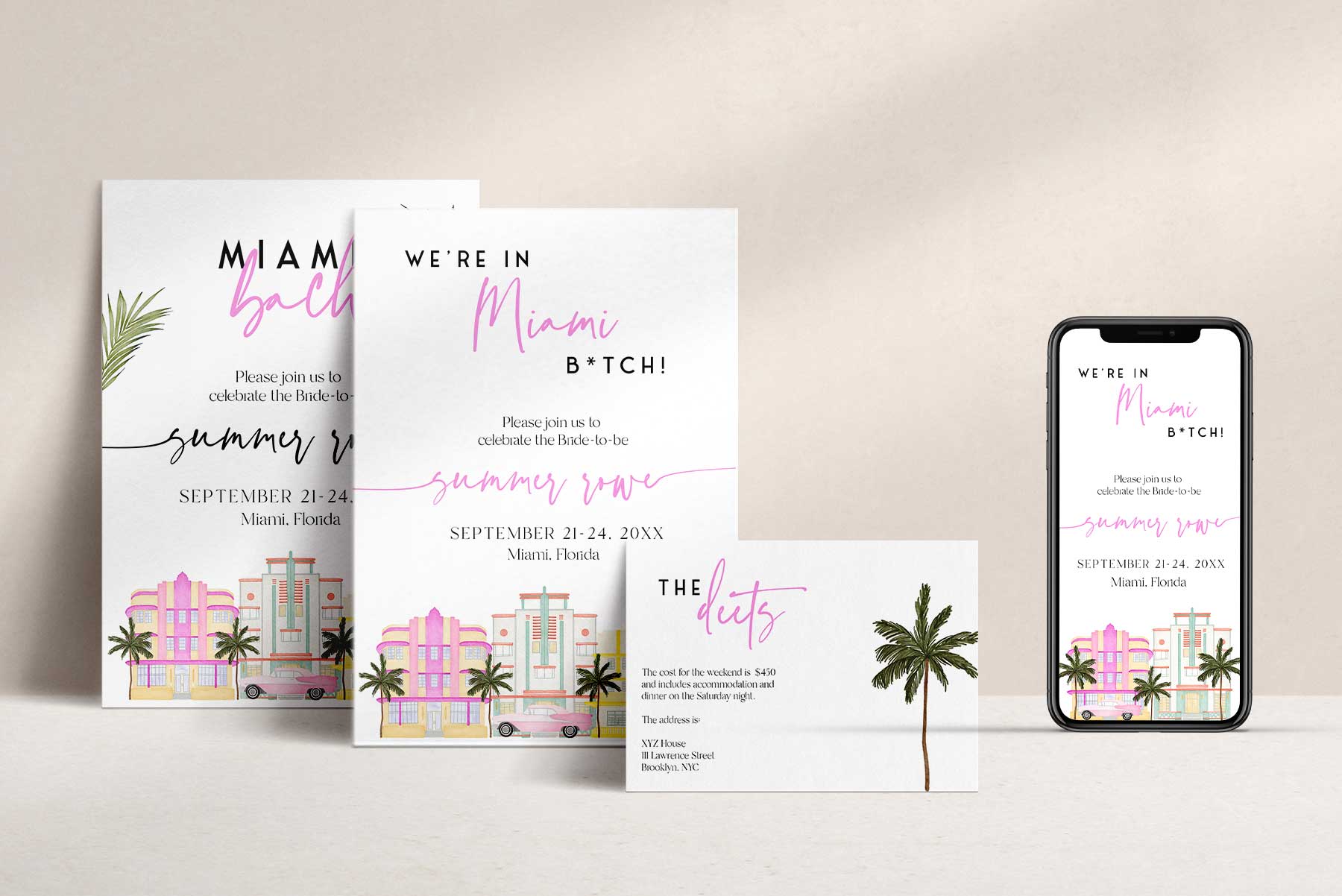 Miami Bridal Bachelorette Invitations – OhHappyPrintables