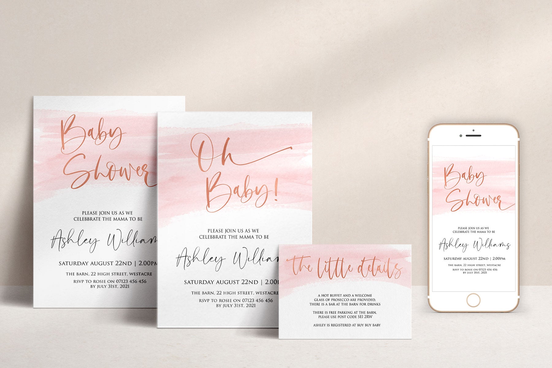 Pink Swash Baby Invitations – OhHappyPrintables
