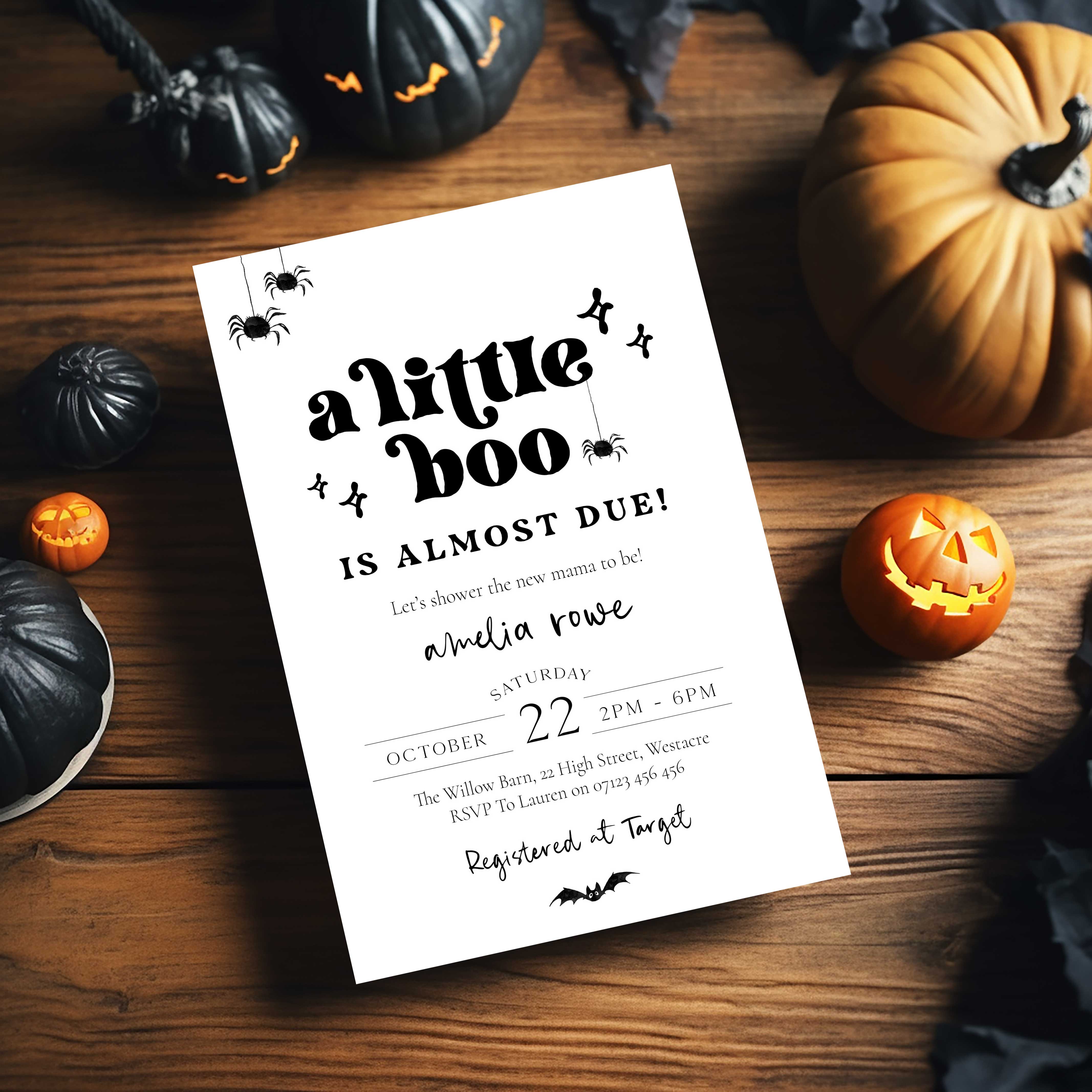Retro Little Boo Baby Shower Invitation Editable Template ...