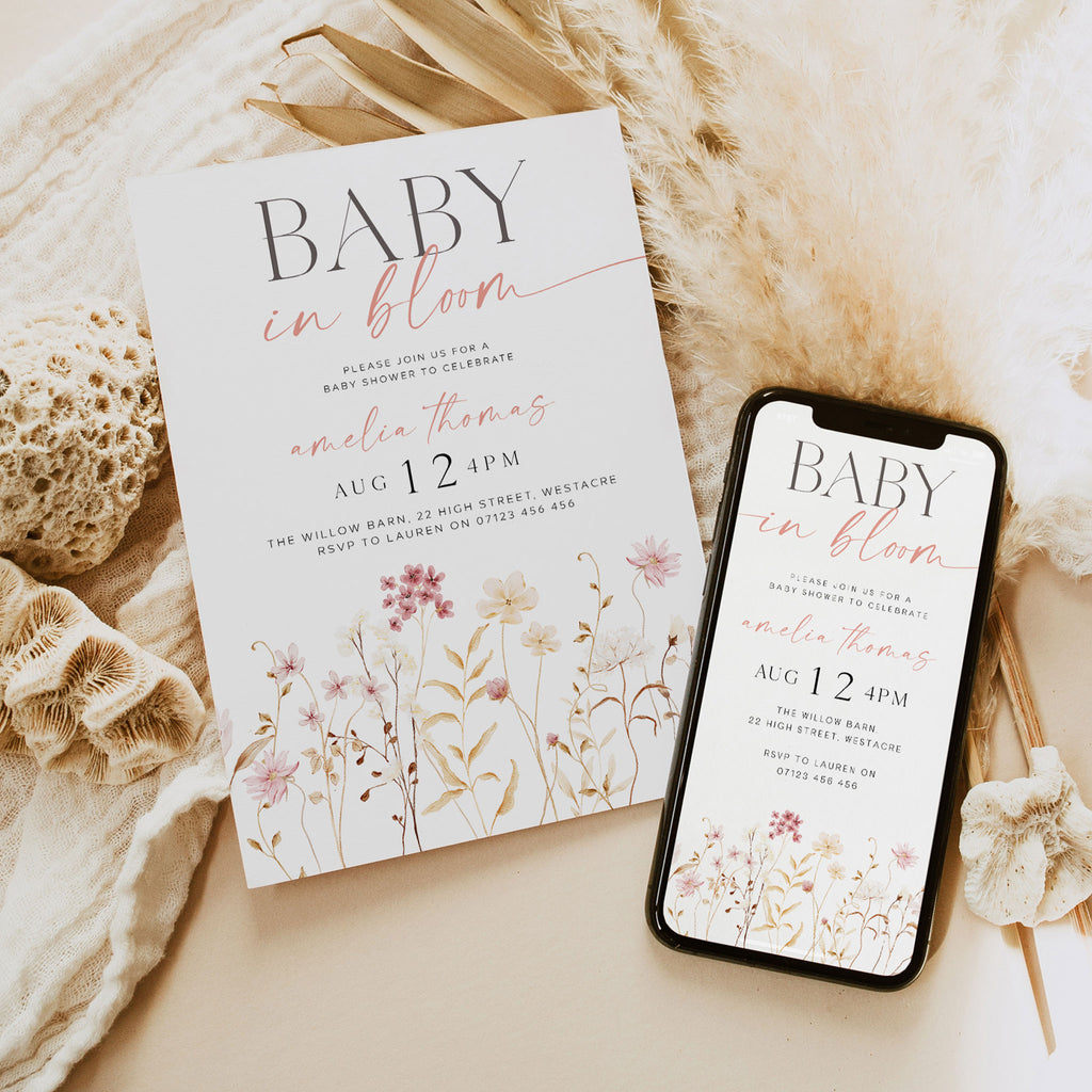 Boho Baby In Bloom Invitation Editable Template – OhHappyPrintables