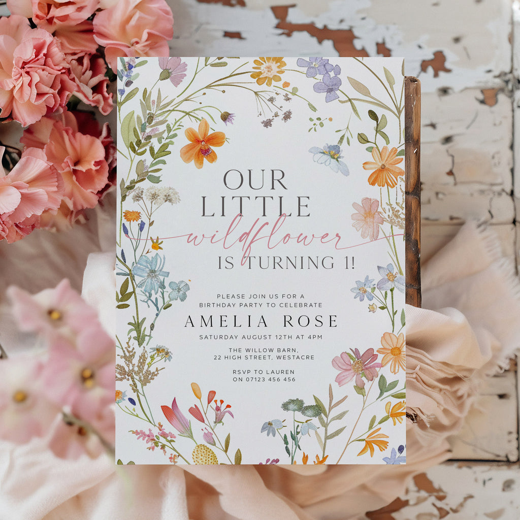 One Little Wildflower Birthday Editable Invitation Template ...