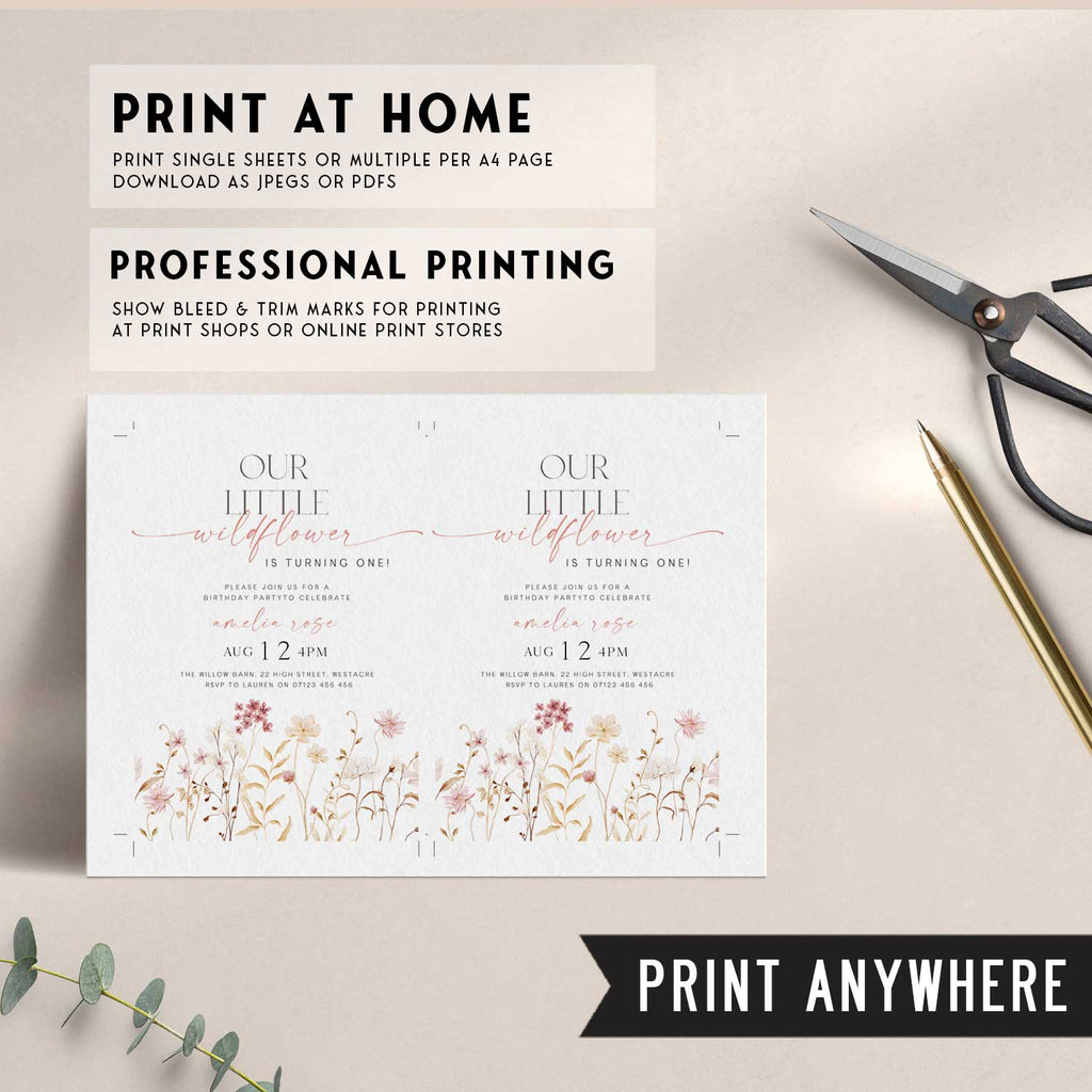 Boho Style One Little Wildflower Invitation Editable Template ...