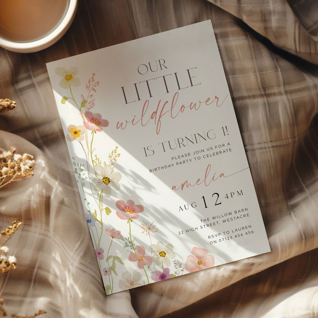 One Little Wildflower Invitation Editable Template – OhHappyPrintables