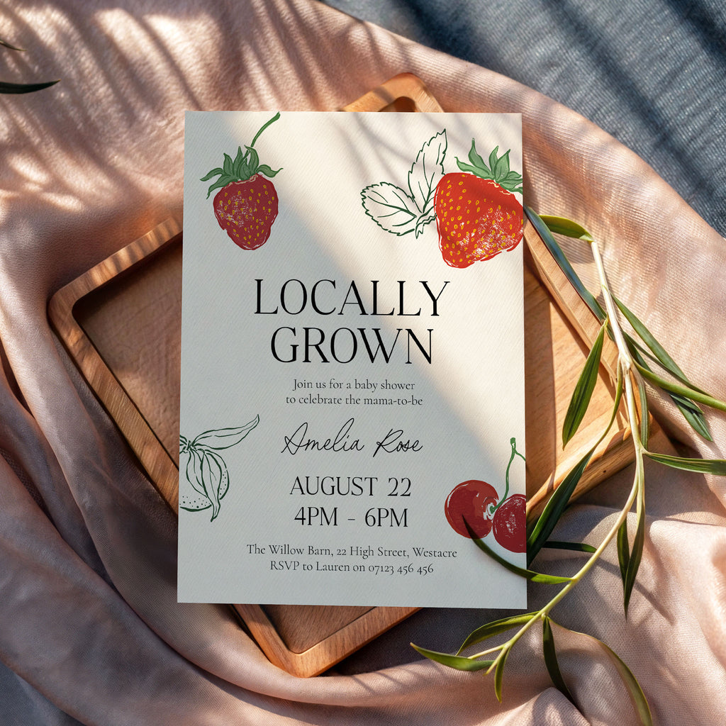 Locally Grown Strawberry Baby Shower Invitation Editable Template ...