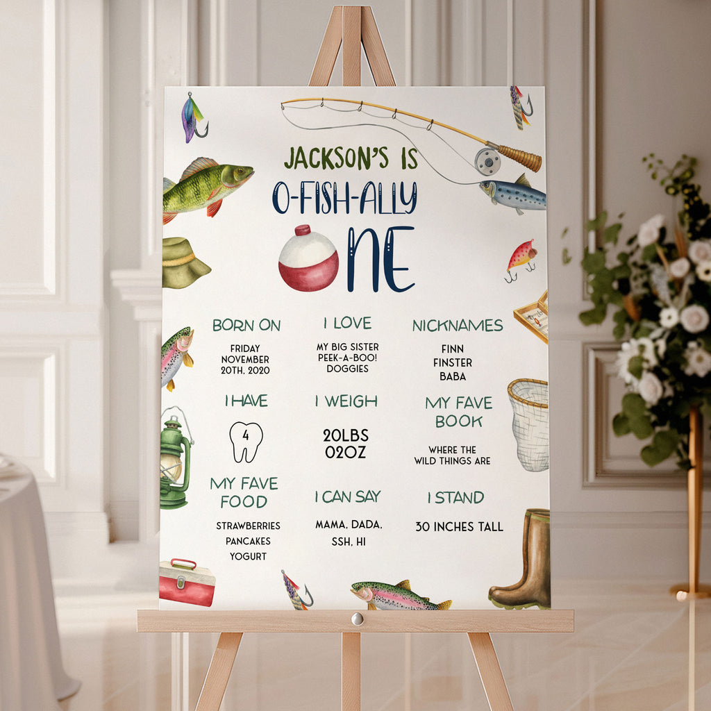 O-Fish-Ally One First Year Stats Watercolor Milestone Editable Template ...