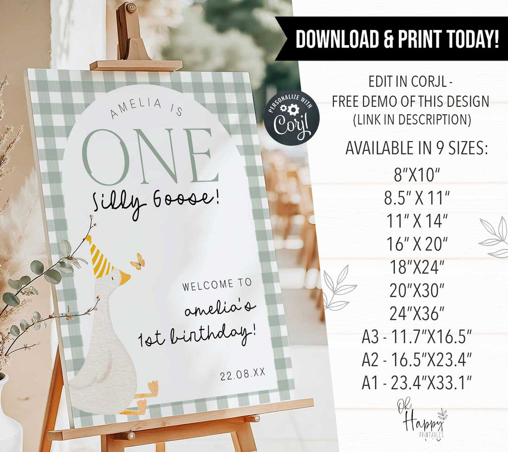 One Silly Goose Editable Welcome Sign Template – OhHappyPrintables