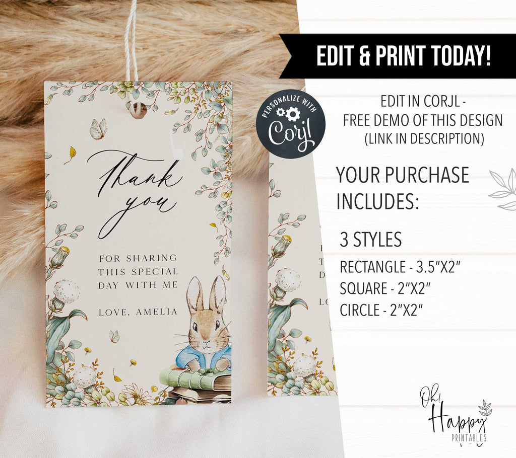 Peter Rabbit Gift Tags Editable Template – OhHappyPrintables