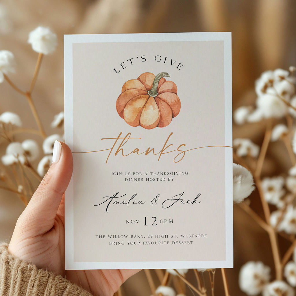 Let's Give Thanks Modern Invitation Editable Template – OhHappyPrintables
