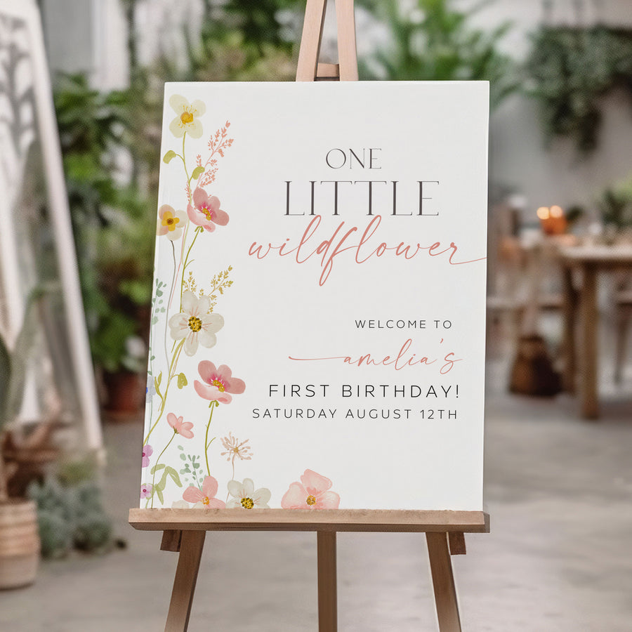 One Little Wildflower Welcome Sign Editable Template – OhHappyPrintables