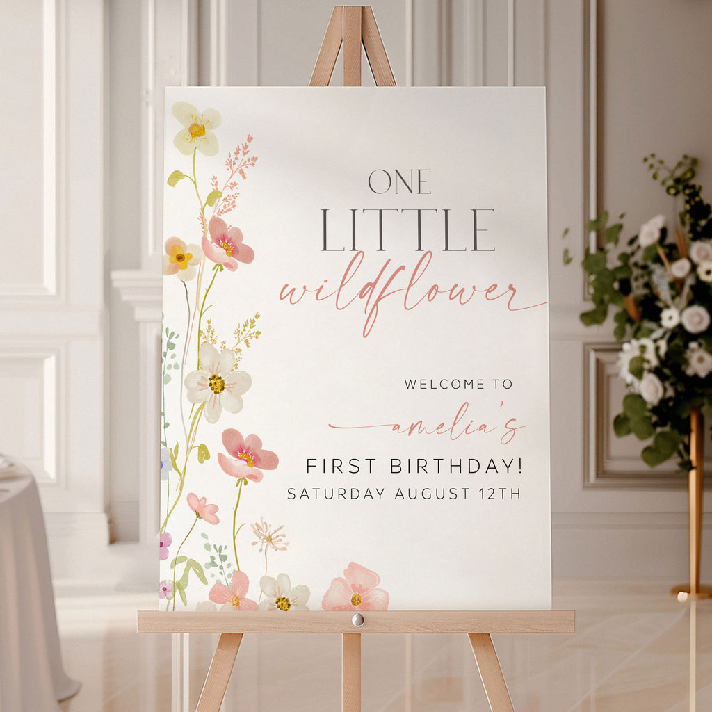 One Little Wildflower Welcome Sign Editable Template – OhHappyPrintables