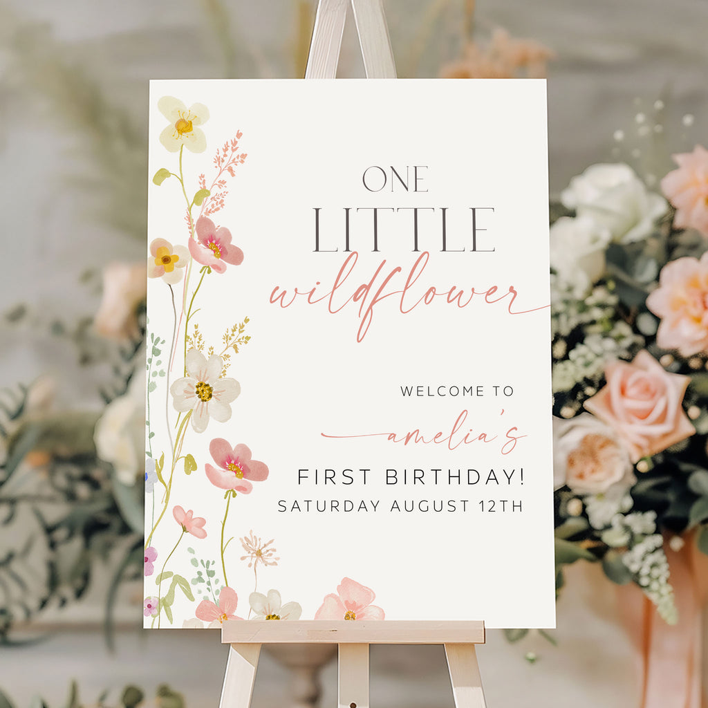 One Little Wildflower Welcome Sign Editable Template – OhHappyPrintables