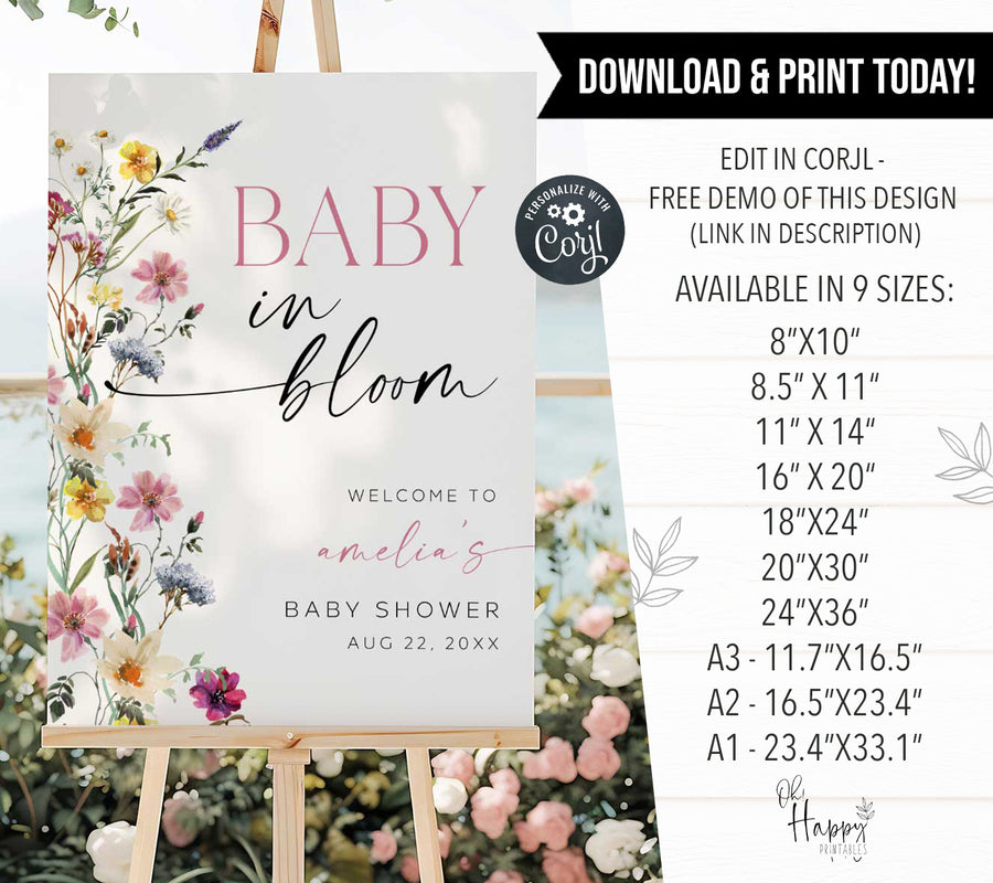 Baby In Bloom Welcome Sign Editable Template – OhHappyPrintables