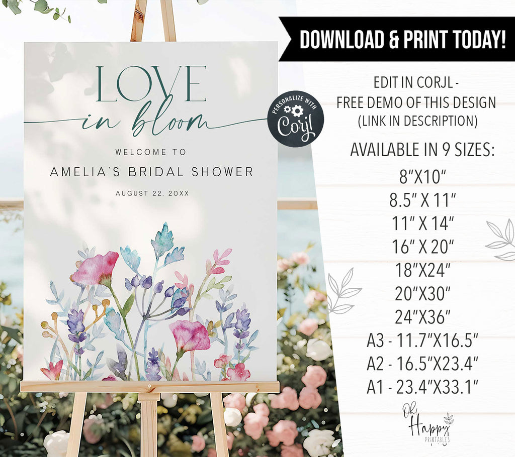 Editable Wildflower Bridal Shower Welcome Sign – OhHappyPrintables