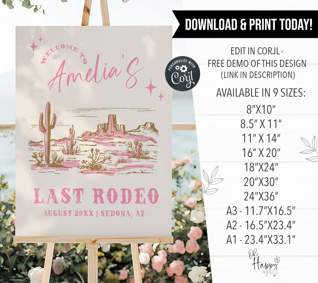 Her Last Rodeo Welcome Sign Editable Template – OhHappyPrintables