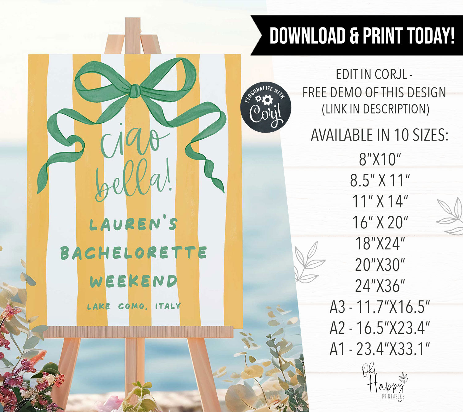 Italian Yellow Bridal Shower Welcome Sign Editable Template ...