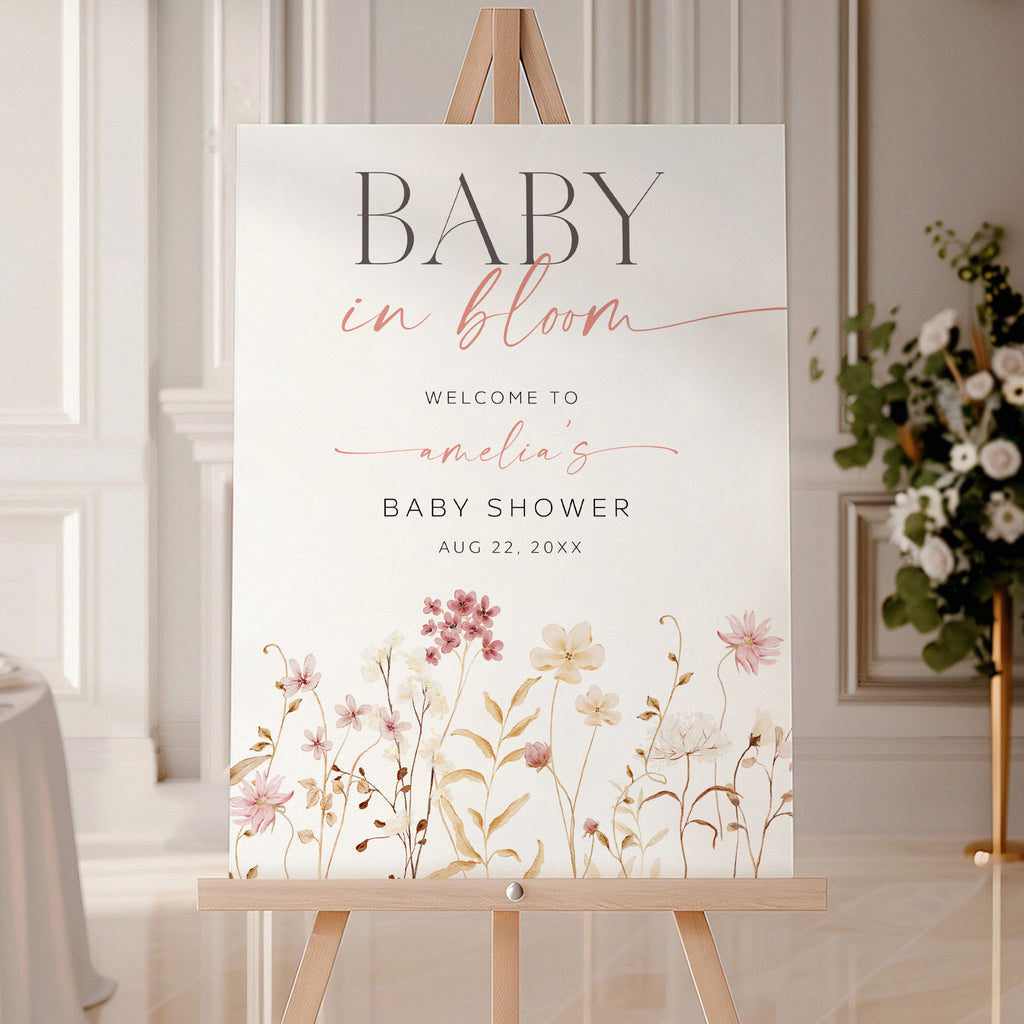 Baby In Bloom Boho Welcome Sign Editable Template – OhHappyPrintables