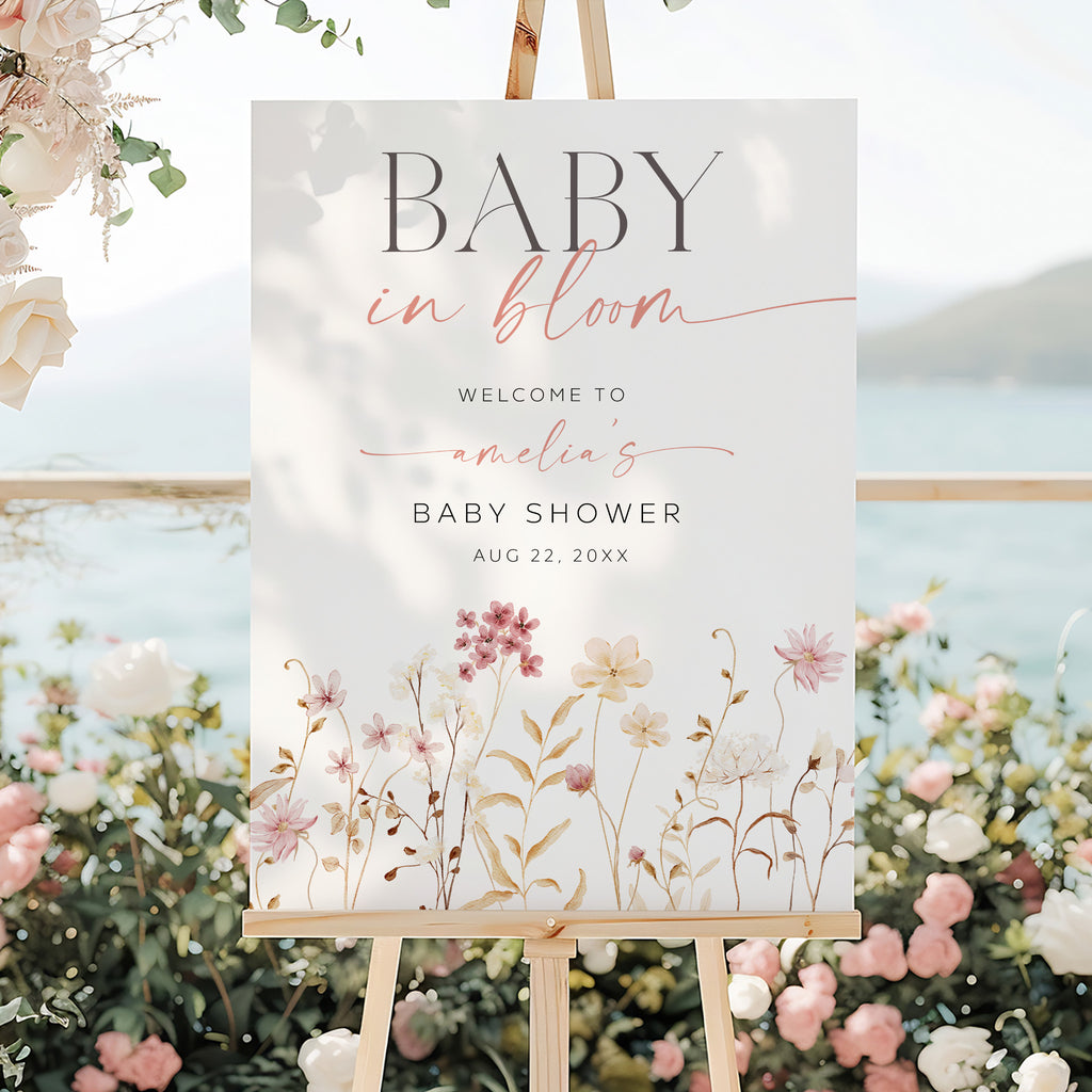 Baby In Bloom Boho Welcome Sign Editable Template – OhHappyPrintables