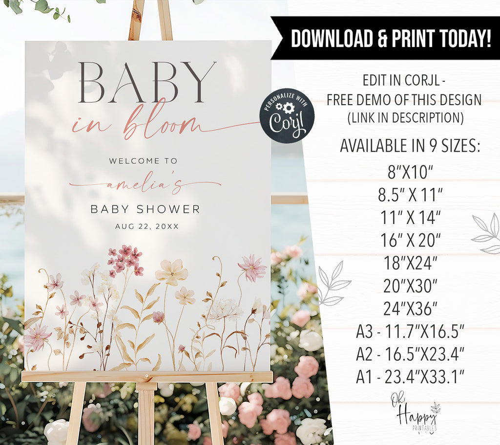 Baby In Bloom Boho Welcome Sign Editable Template – OhHappyPrintables