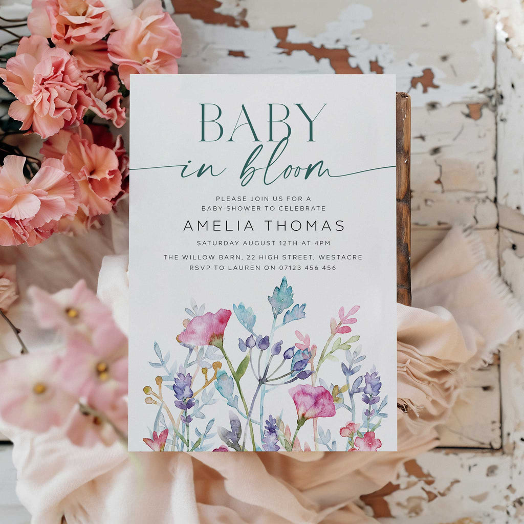 Baby In Bloom Invitation Editable Template – OhHappyPrintables