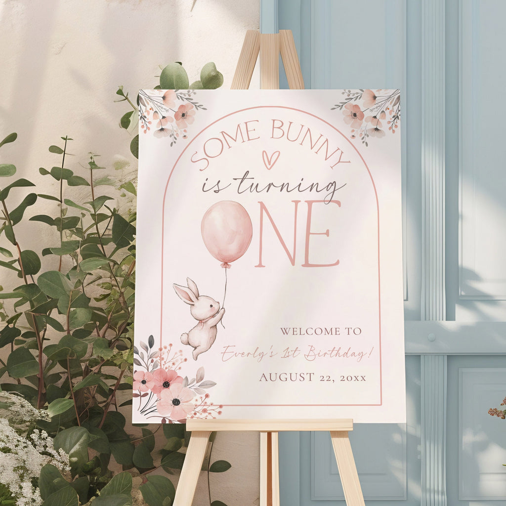Some Bunny Is One Editable Welcome Sign Template – OhHappyPrintables