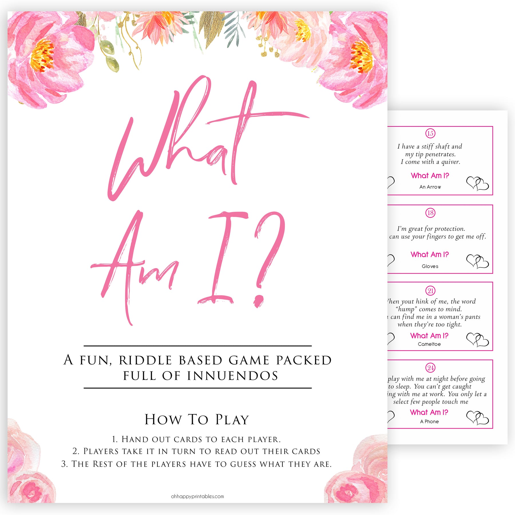 What Am I Game - Pink Blush Floral Printable Baby Shower Games ...