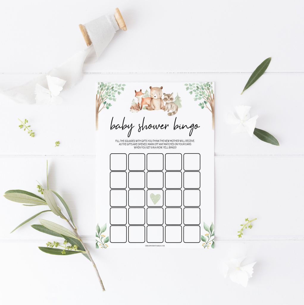 Baby Shower Bingo - Woodland Animals Printable Baby Shower Games ...