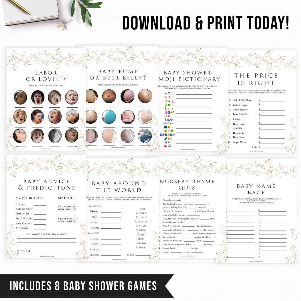 8 Baby Games Bundle - Printable Gold Leaf Baby Games – OhHappyPrintables