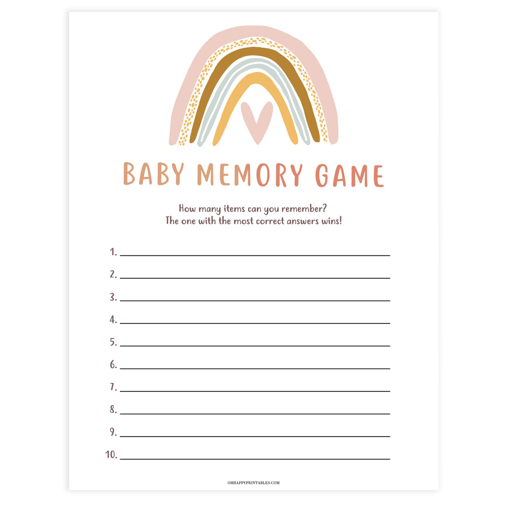 Baby Memory Game - boho Rainbow Printable Baby Shower Games ...