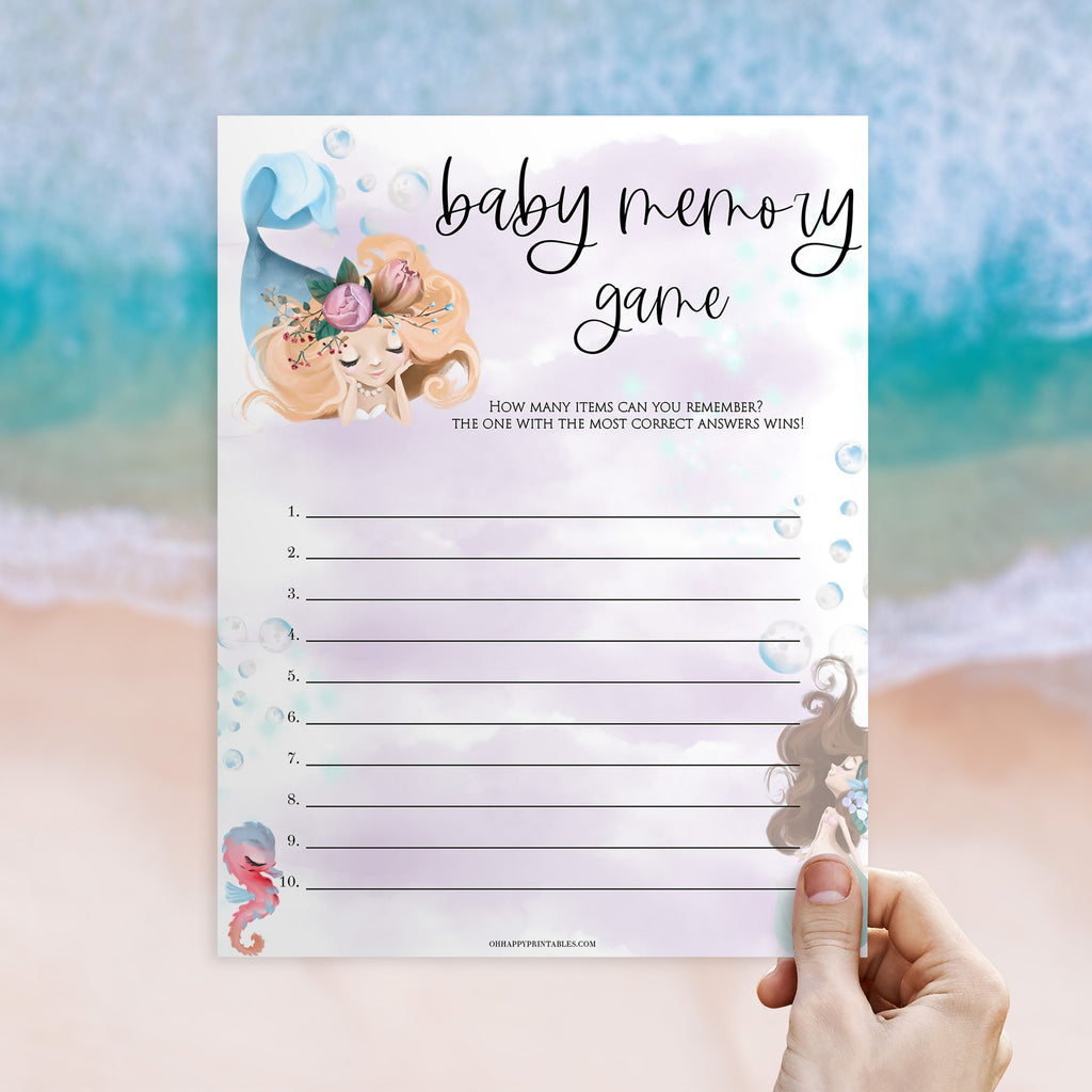 Baby Memory Game - Mermaid Printable Baby Shower Games – OhHappyPrintables