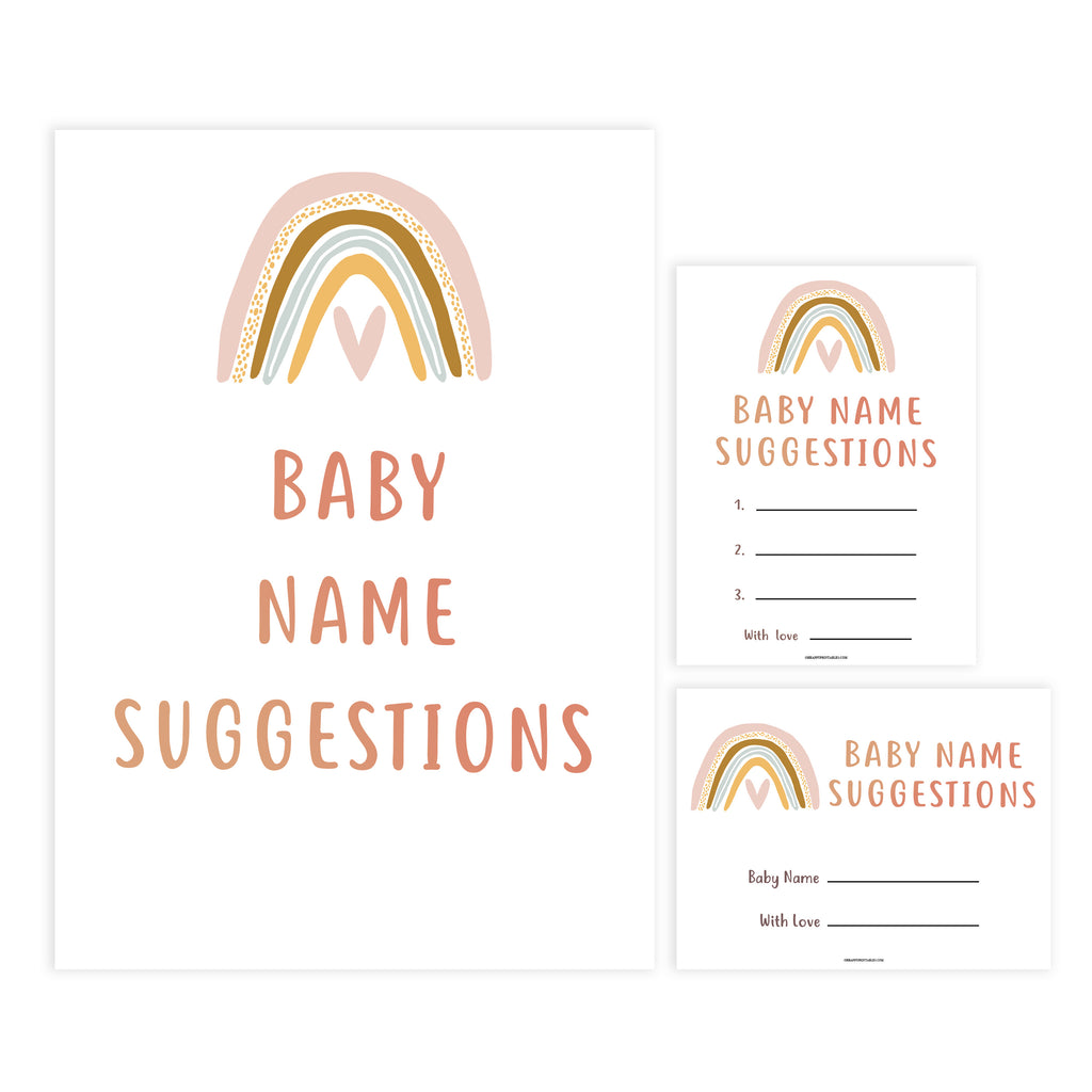 Baby Name Suggestions - Boho Rainbow Printable Baby Shower Games ...
