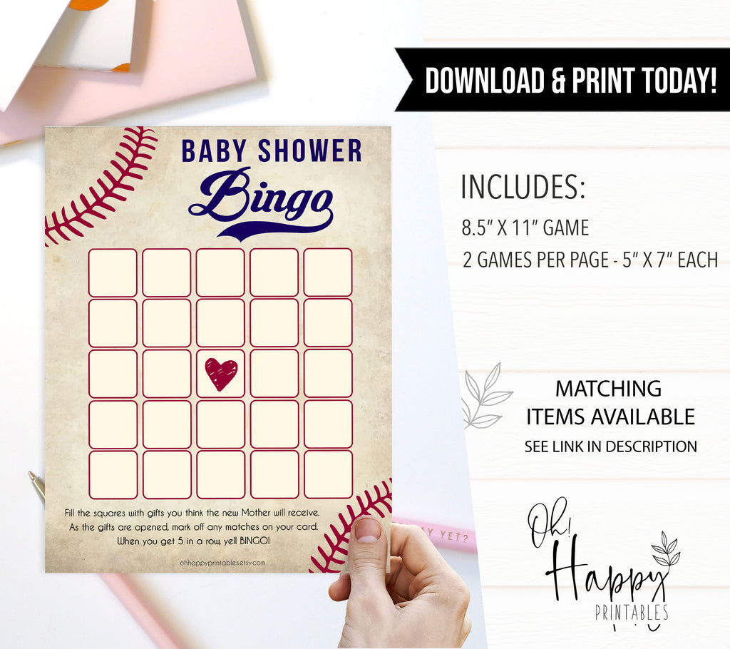 Baby Shower Bingo - Baseball Printable Baby Shower Games ...