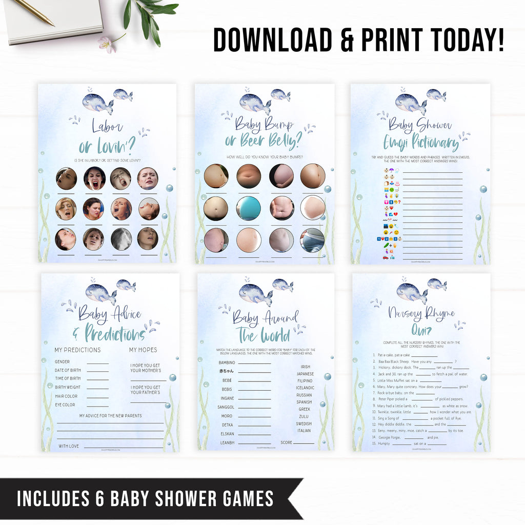 6 Whale Baby Games Bundle - Printable Shower Baby Games – OhHappyPrintables