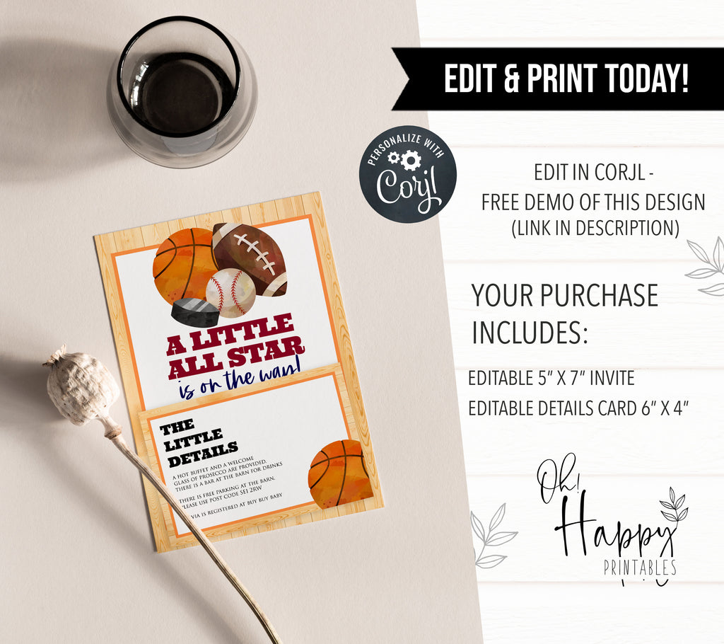 EDITABLE Baby Shower Invitation - Basketball Baby Invitations ...