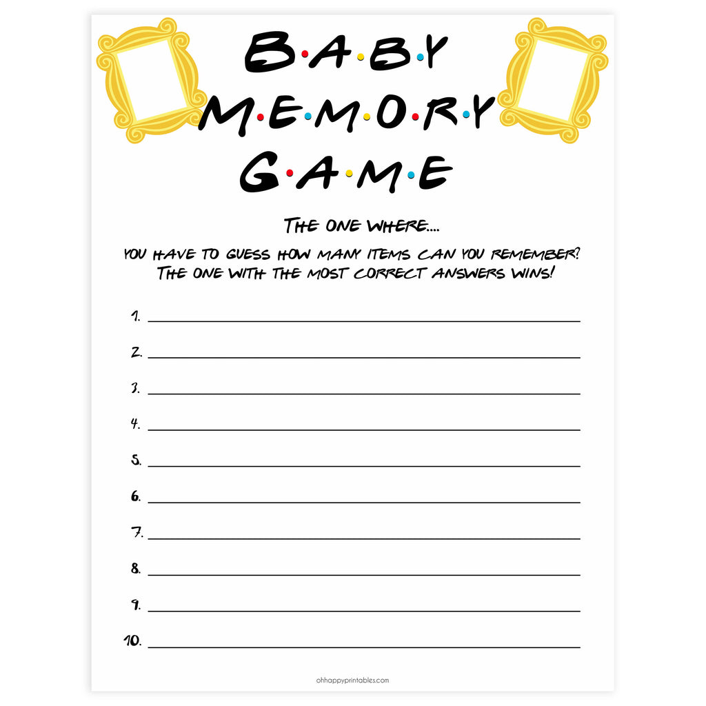 Baby Memory Game - Friends Printable Baby Games – OhHappyPrintables