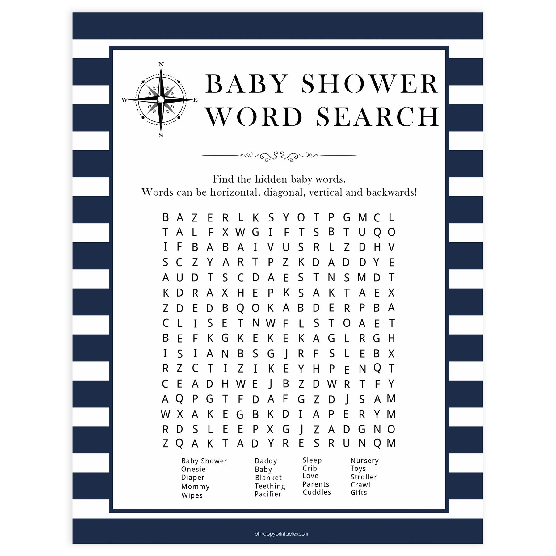 Baby Word Search - Printable Nautical Baby Shower Games – OhHappyPrintables