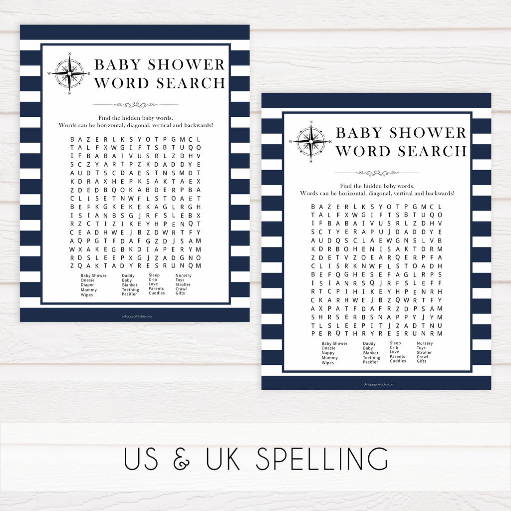Baby Word Search - Printable Nautical Baby Shower Games – OhHappyPrintables