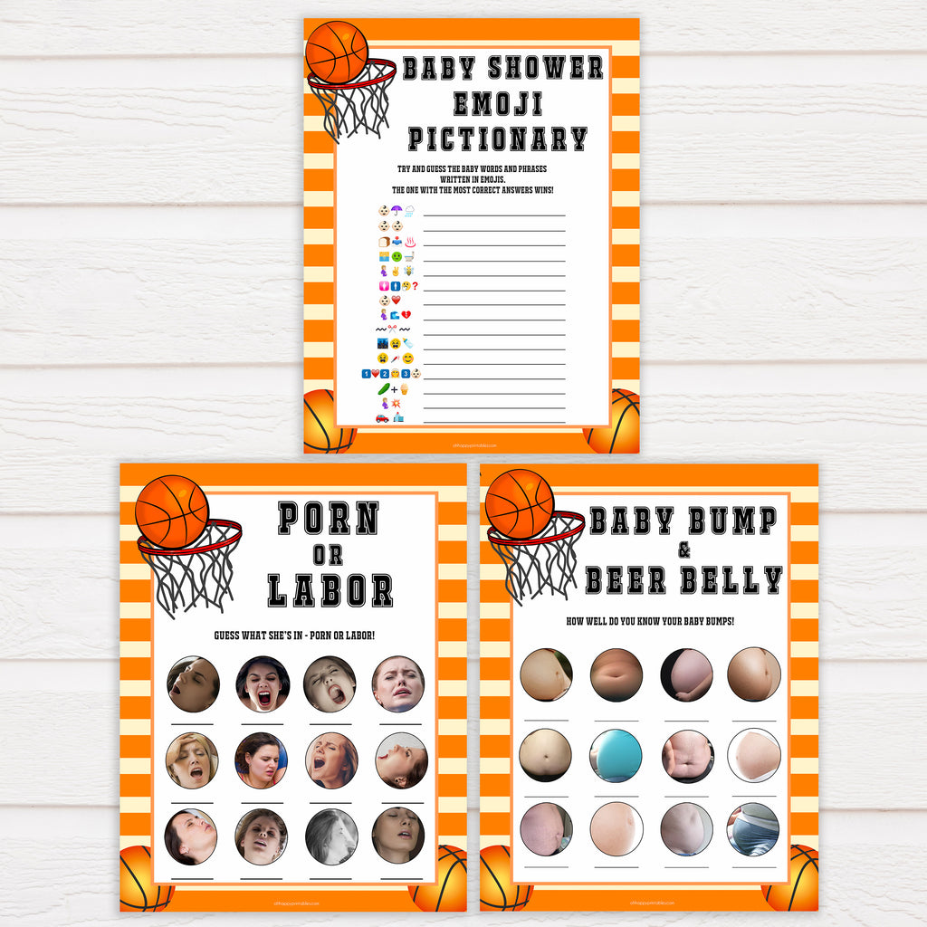 Basketball Printable Baby Games 7 Pack Bundle - Baby Shower Games ...