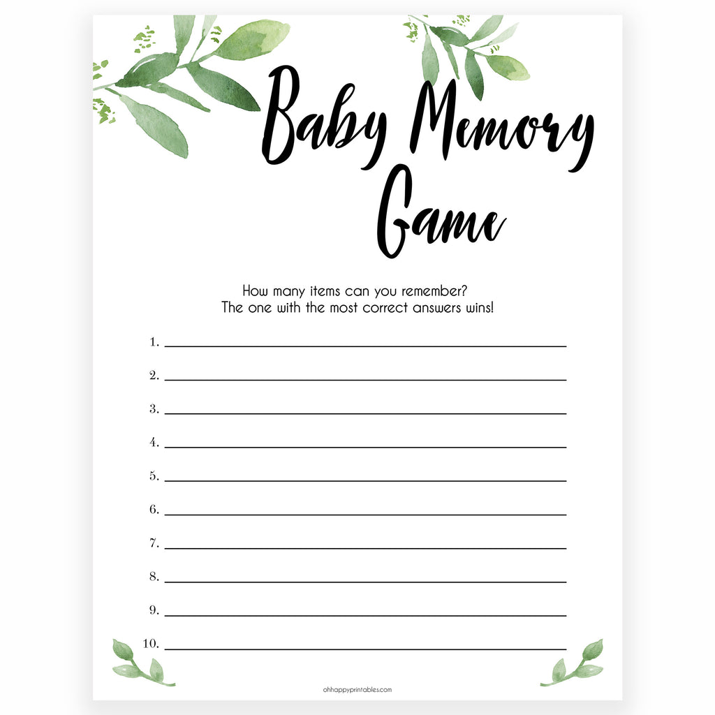 Baby Memory Game - Botanical Printable Baby Shower Games ...