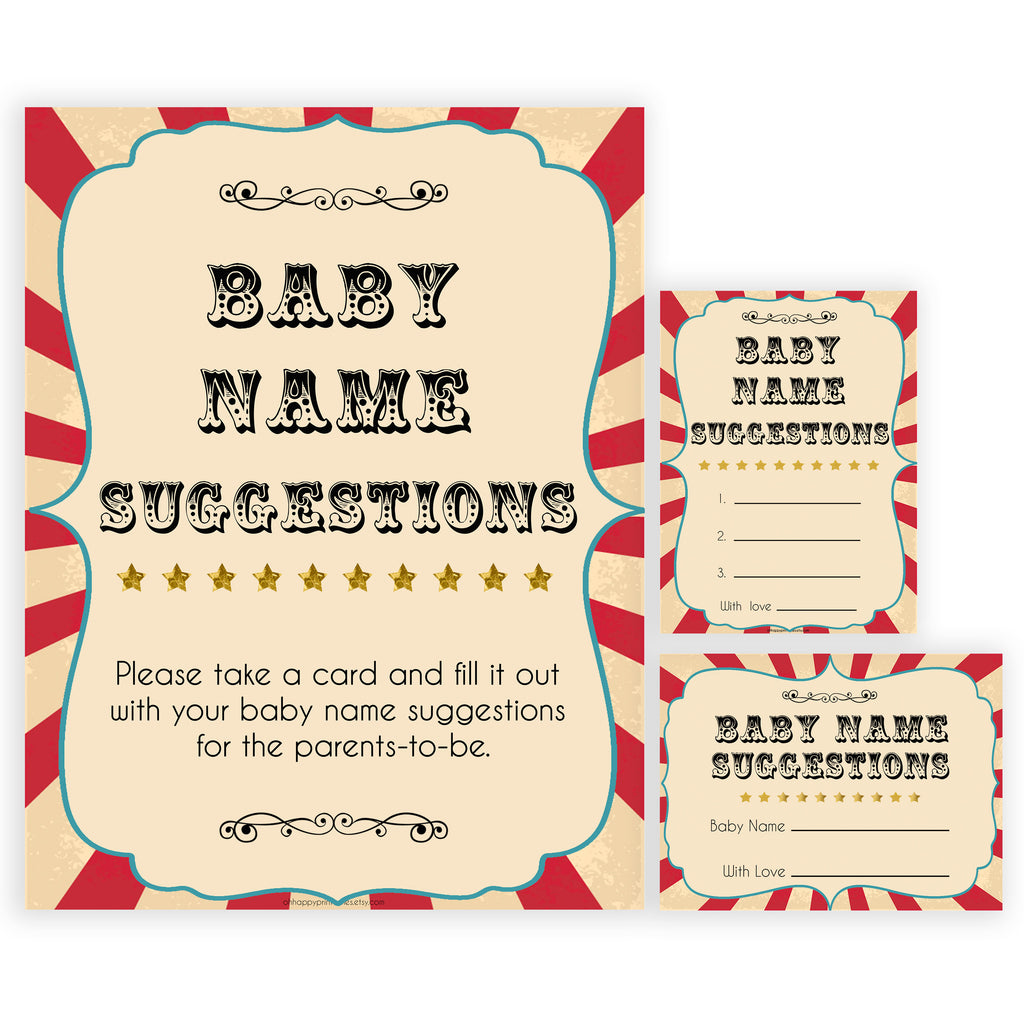 Baby Name Suggestions Game - Circus Printable Baby Shower Games ...