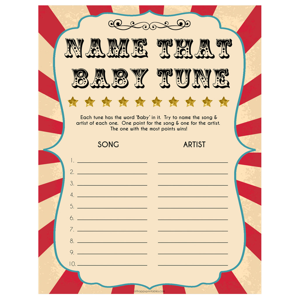 Name That Baby Tune - Circus Printable Baby Shower Games ...