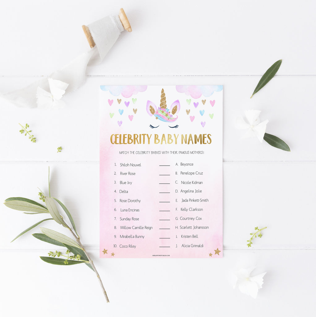 Celebrity Baby Names - Unicorn Printable Baby Shower Games ...
