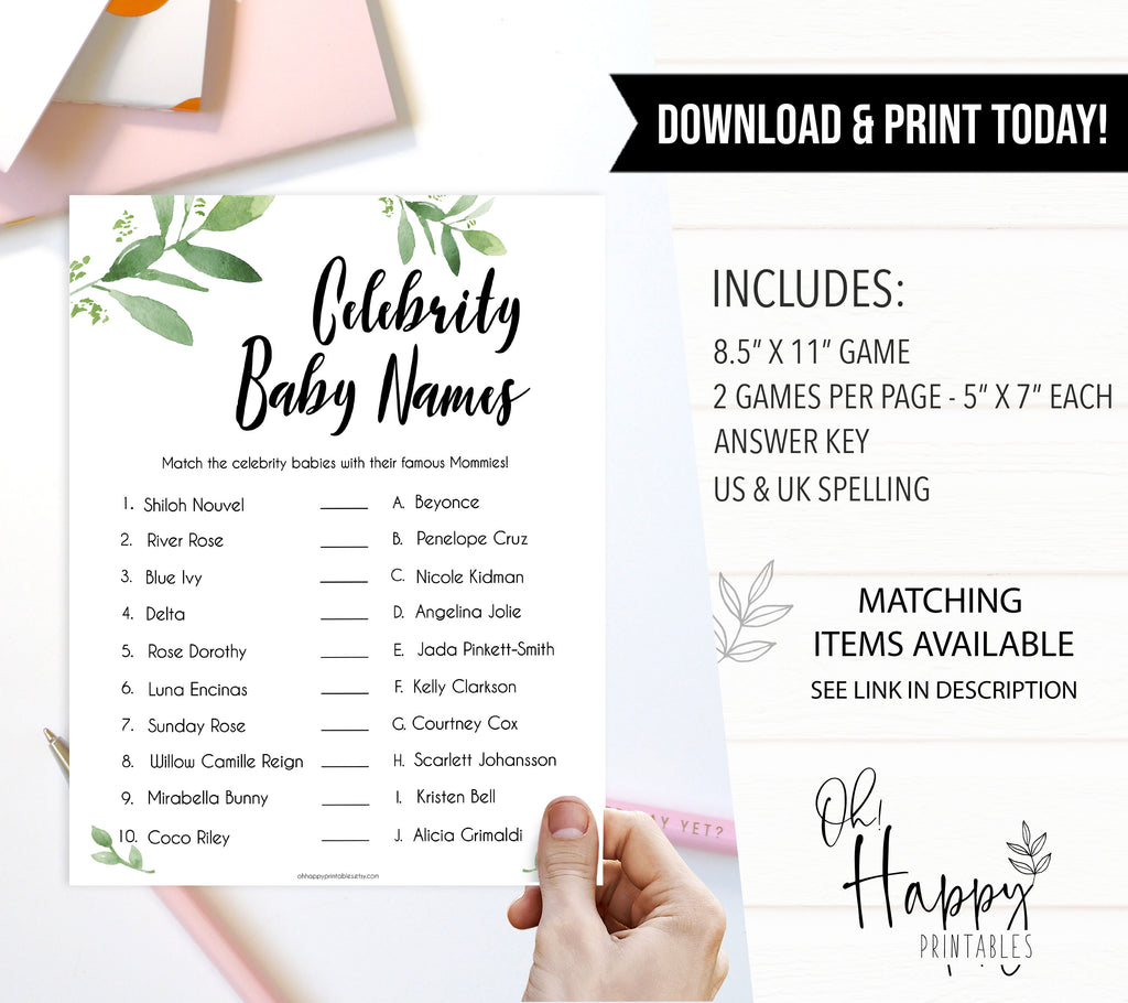 Celebrity Baby Names - Botanical Hilarious Baby Shower Games ...