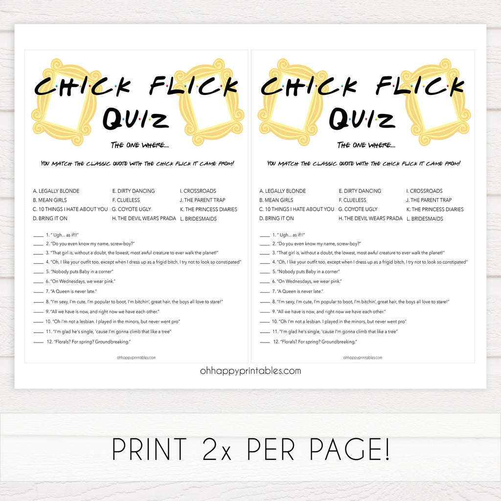 Chick Flick Bridal Quiz | Friends Printable Bachelorette Games ...