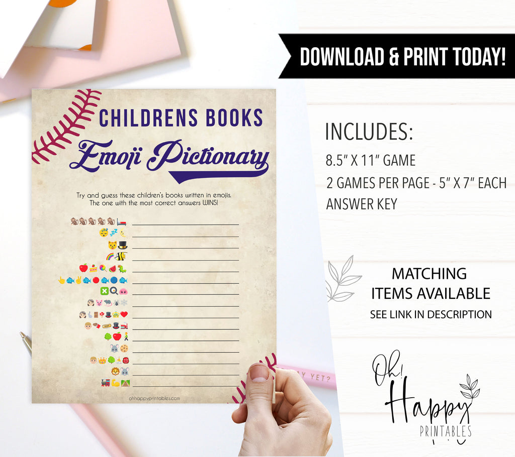 Childrens Books Emoji Pictionary - Baseball Printable Baby Shower Games ...