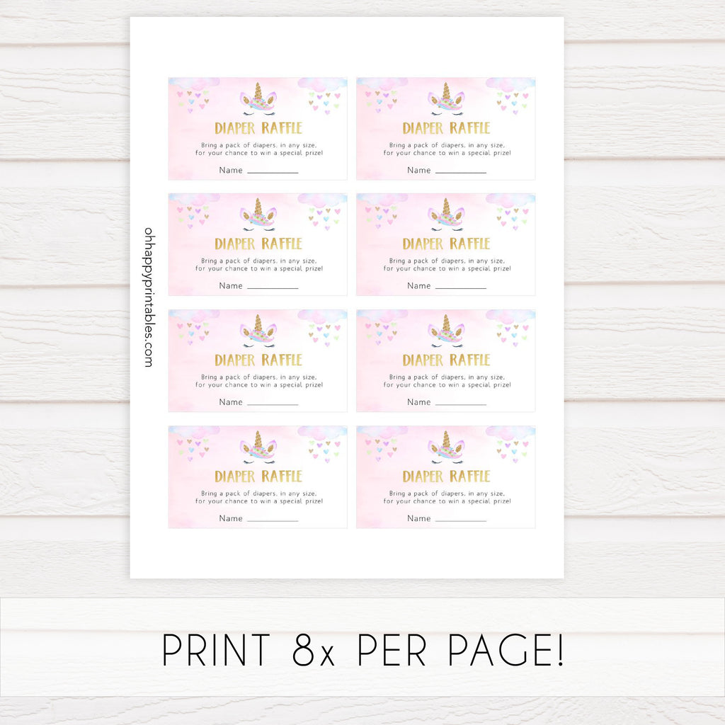 Diaper Raffle Game - Unicorn Printable Baby Shower Games ...