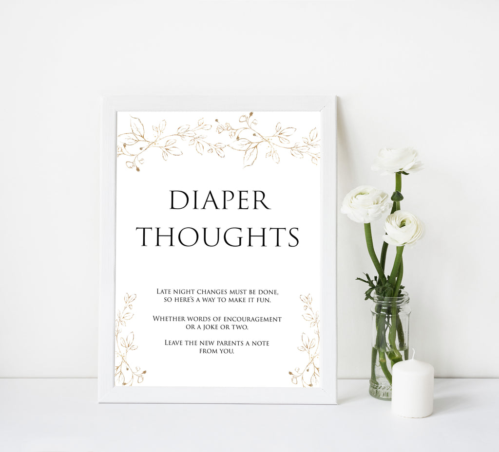 Diaper Thoughts | Gold Leaf Printable Baby Shower Games – OhHappyPrintables
