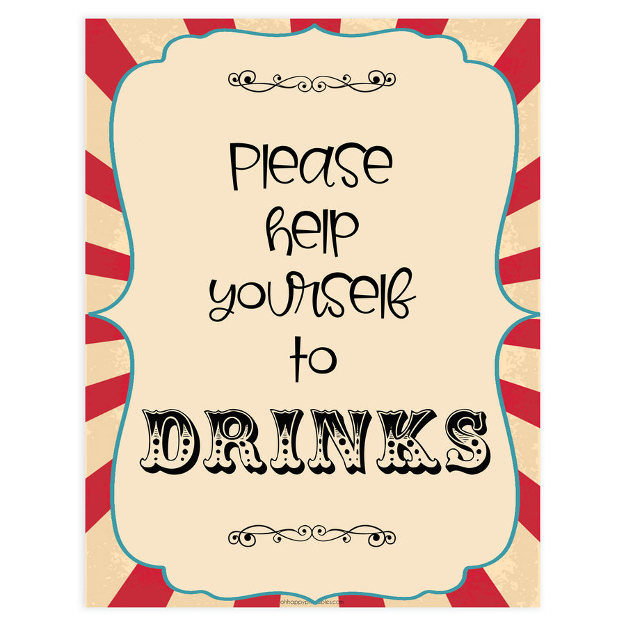 Drinks Sign - Circus Printable Baby Shower Signs – OhHappyPrintables
