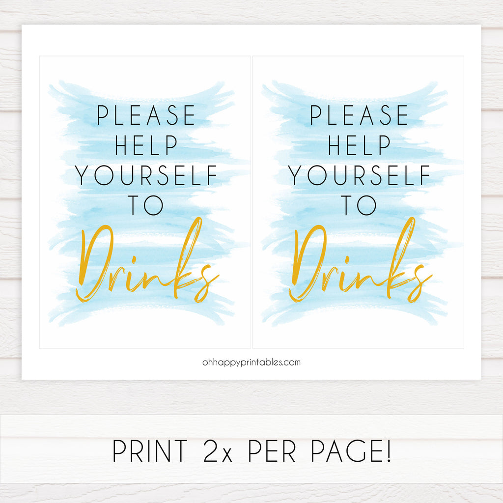 Drinks Sign - Blue Swash Printable Baby Shower Signs – OhHappyPrintables